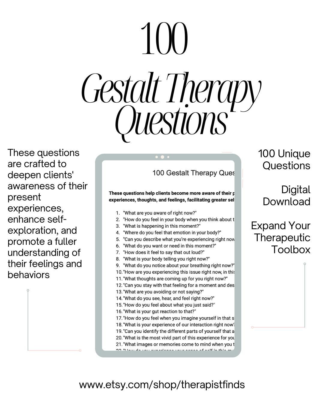 100 Gestalt Therapy Questions | Awareness | Empathetic Supportive ...