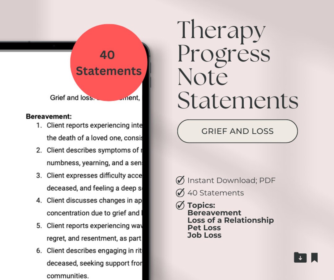Therapy Progress Note Statements | Grief and Loss | Progress Notes ...