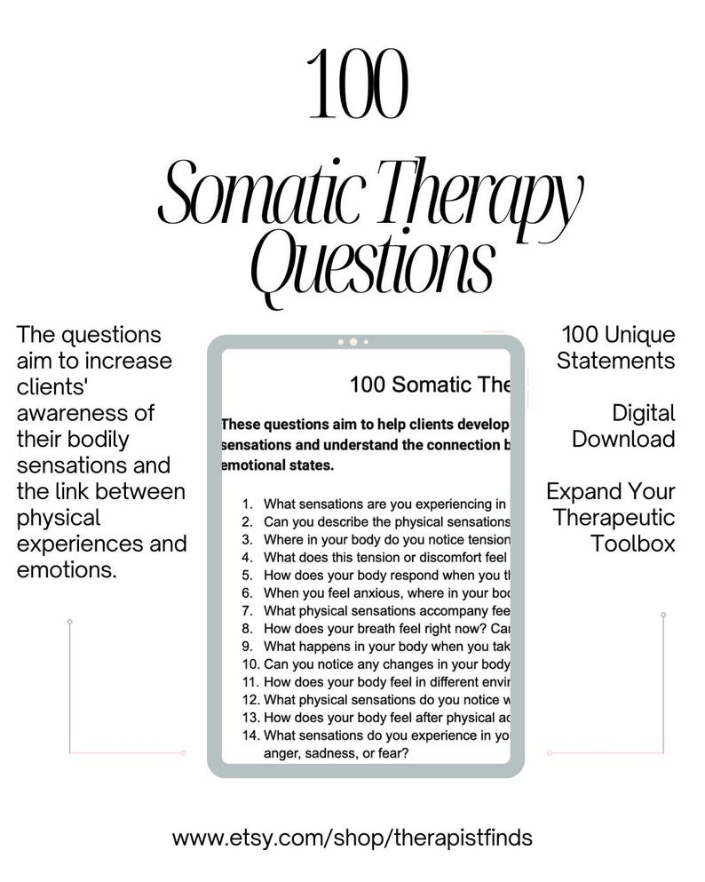 100 Somatic Therapy Questions | Therapy Tools | Therapy Notes ...
