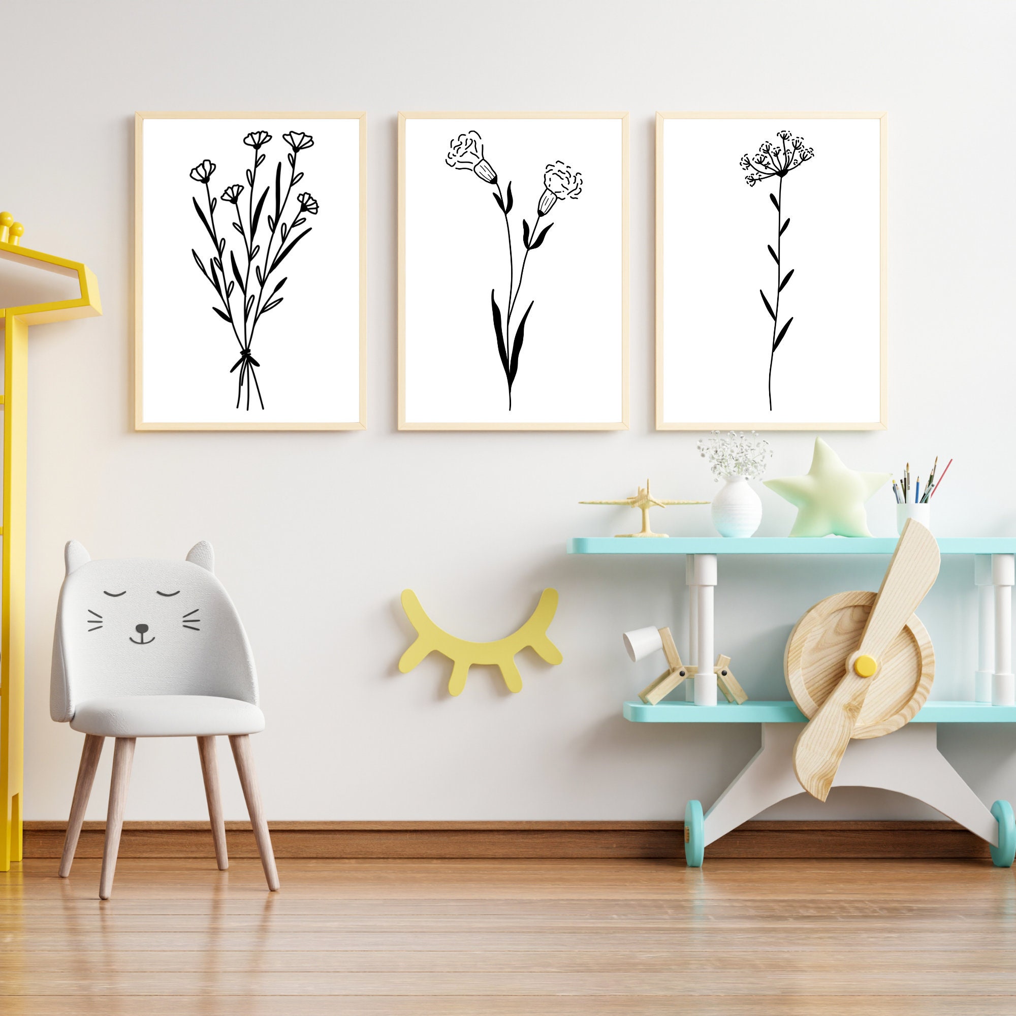 Line Flowers Printable Minimalist Botanical PRINT Set of 3 Gallery Wall ...