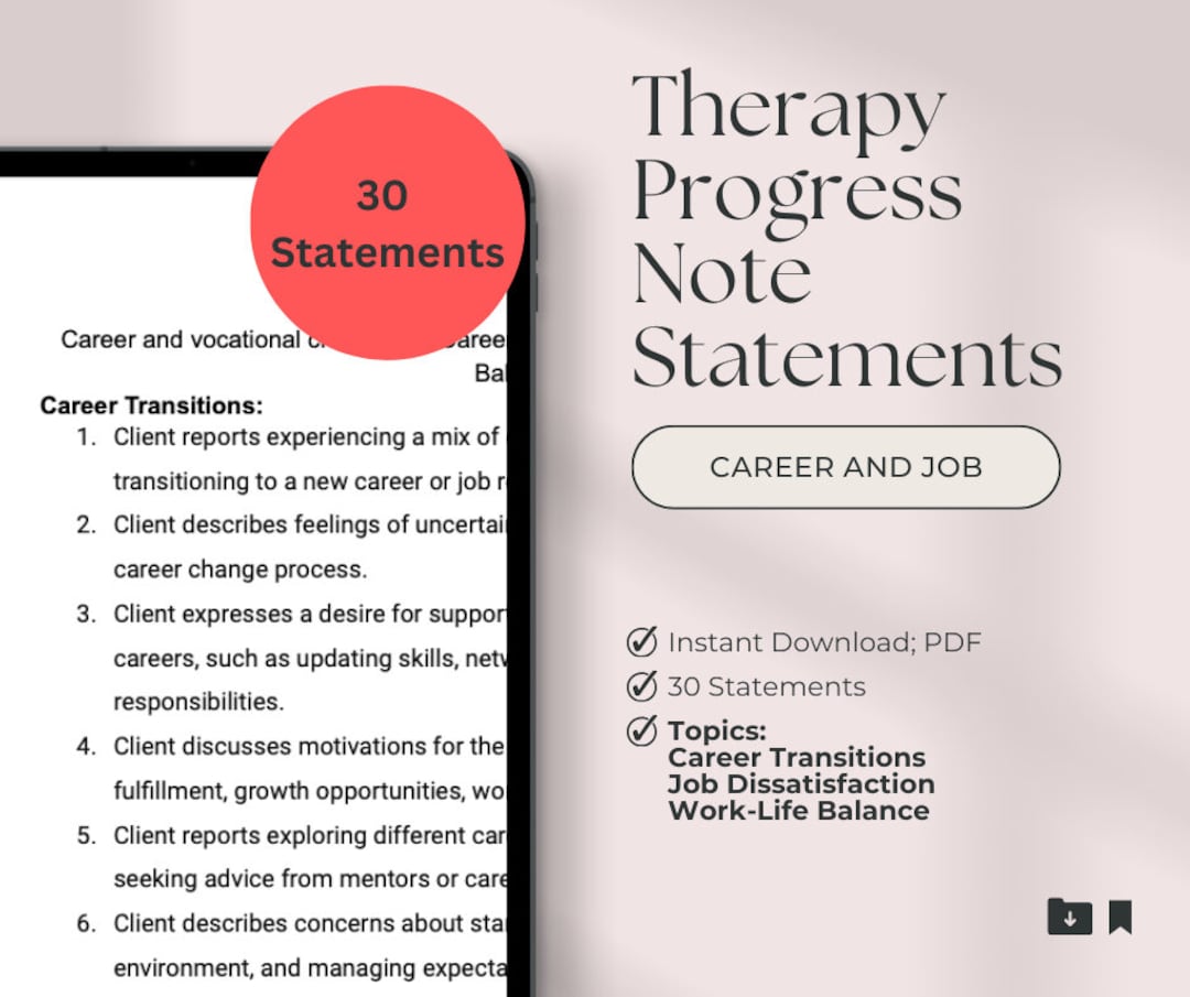 Therapy Progress Note Statements | Career and Job | Progress Notes ...