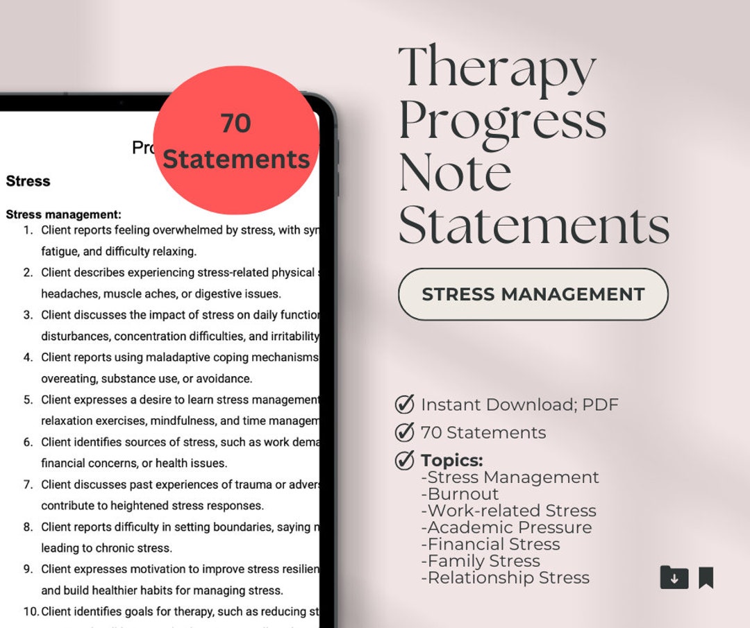 Therapy Progress Note Statements | Stress | Psychotherapy Notes ...