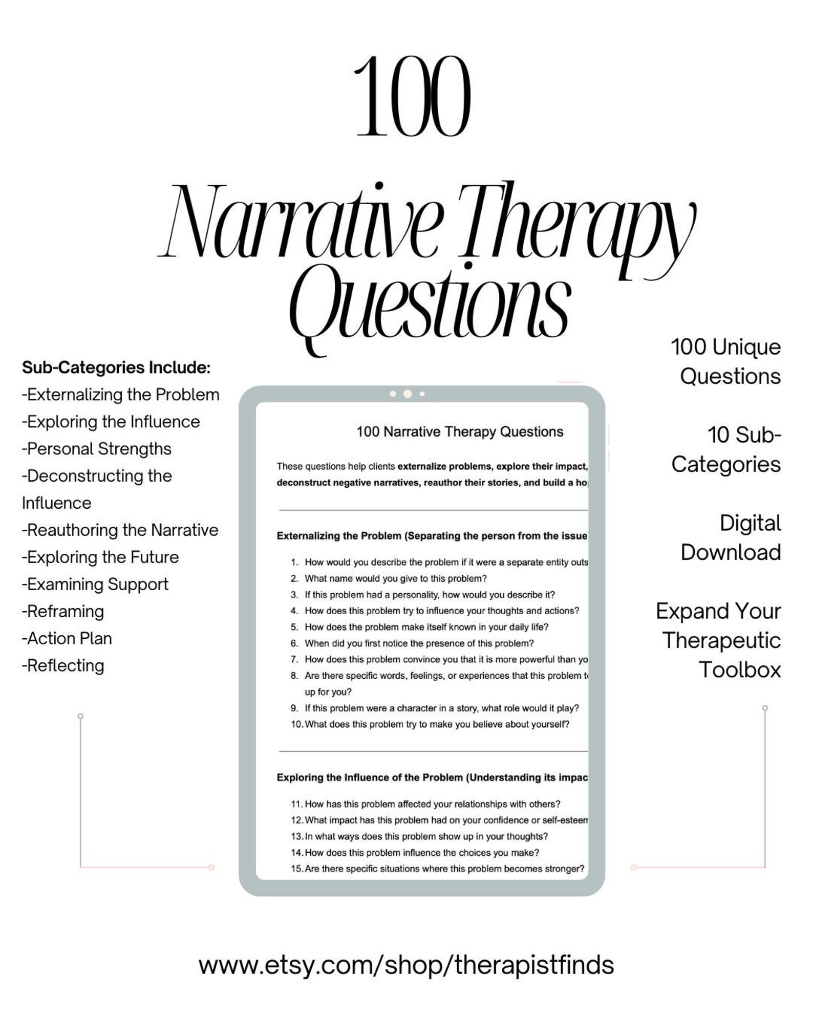 100 Narrative Therapy Questions - Therapy Resource for Mental Health ...