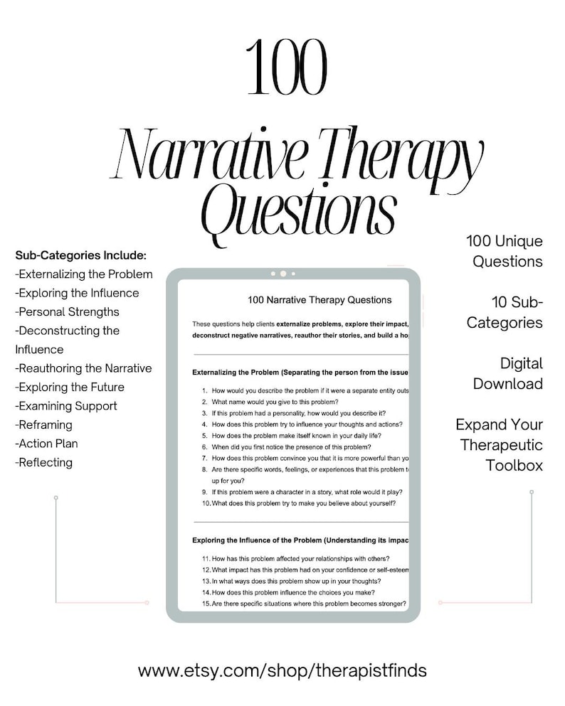 100 Narrative Therapy Questions - Therapy Resource for Mental Health ...