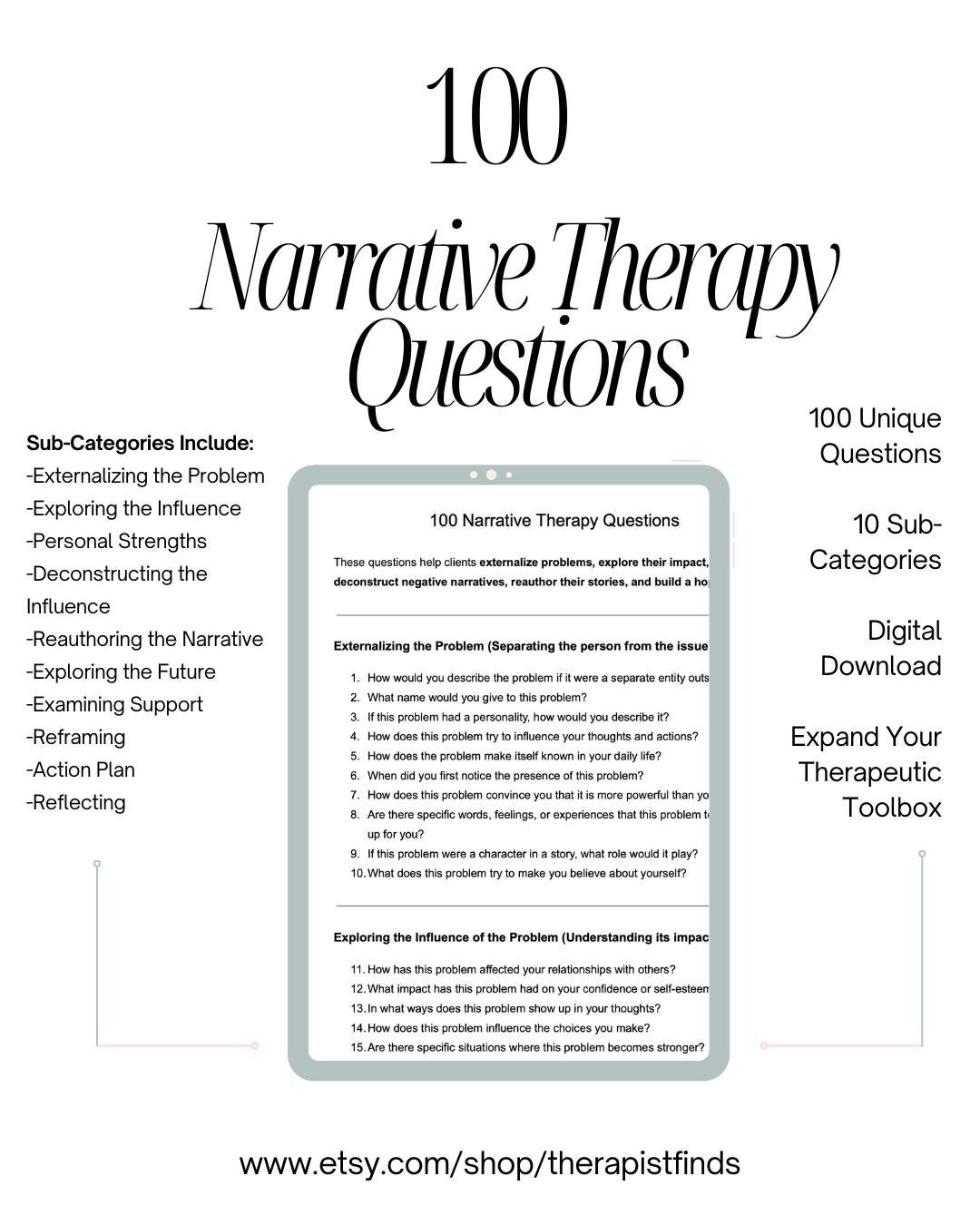 100 Narrative Therapy Questions - Therapy Resource for Mental Health ...