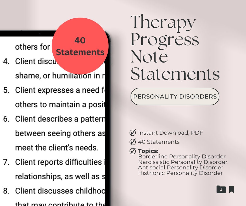 Therapy Progress Note Statements | Personality Disorders| Narcissistic ...