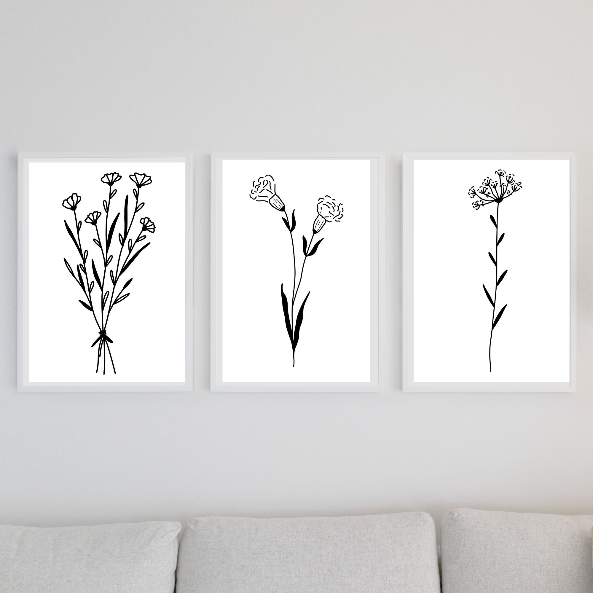Line Flowers Printable Minimalist Botanical PRINT Set of 3 Gallery Wall ...