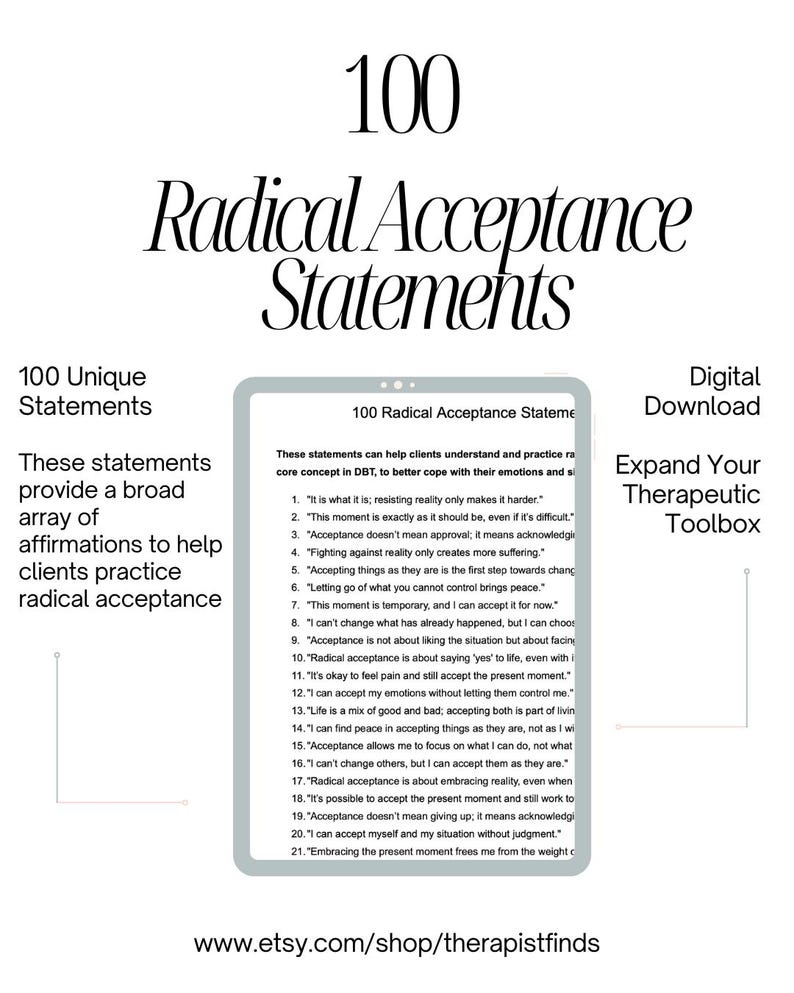 100 Radical Acceptance Statements | DBT Skills | Empathetic Supportive ...