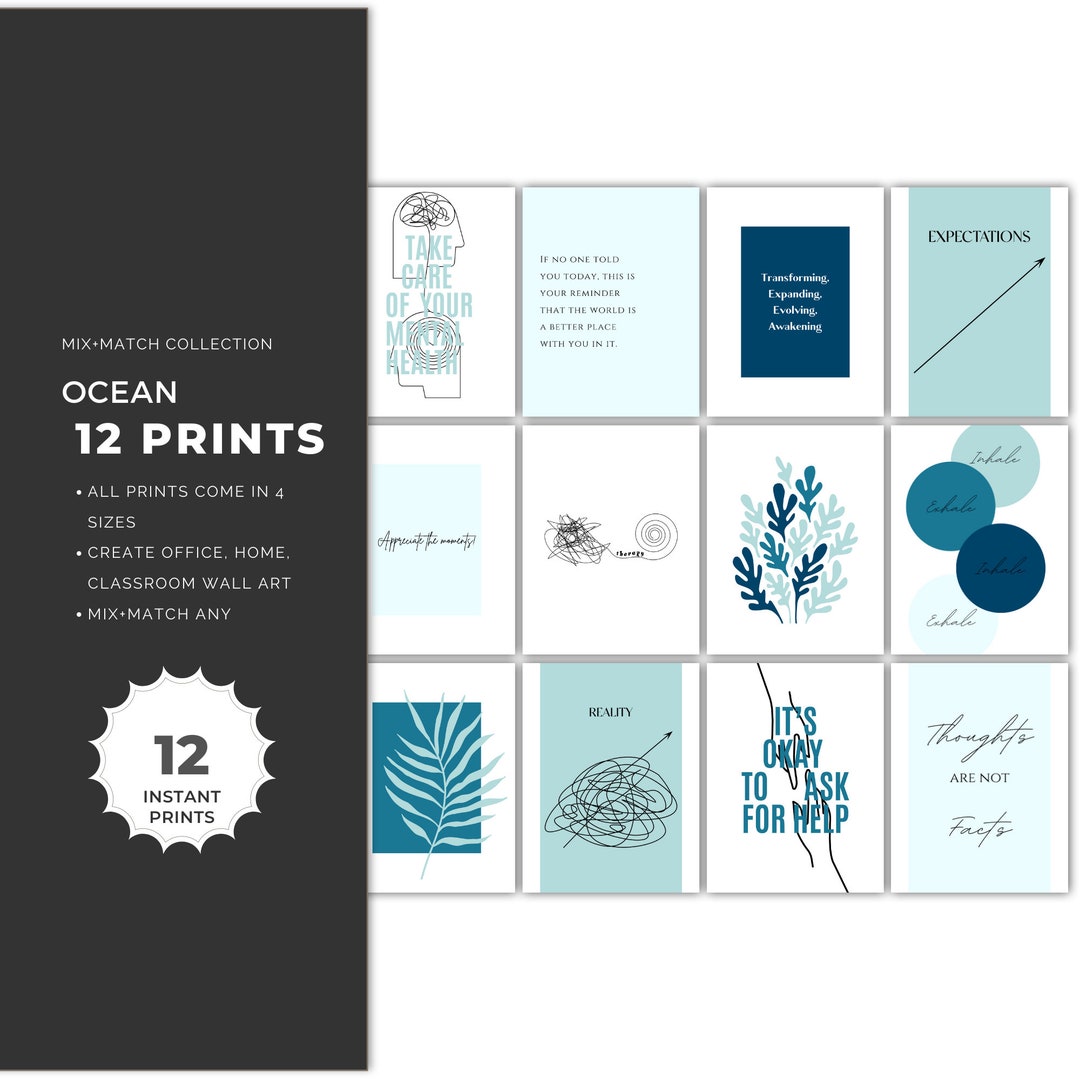 12 Ocean Mental Health POSTERS| Gallery Wall | Therapy Decor ...