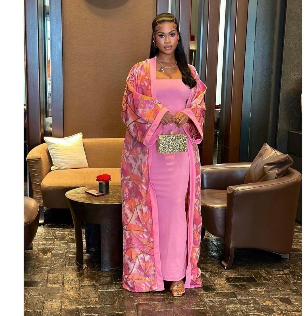 African 2 Pieces Brocade and Crepe Boubou| Kimono and Inner| Kaftan ...