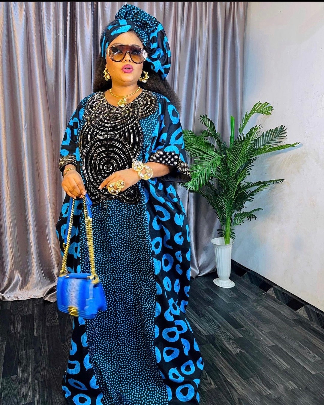African Ankara Dress Danshiki Kaftan Jalabiya Rich Aunty Nigerian Dress ...