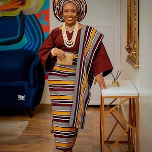 African Aso Oke 3 Pieces Iro, Buba and Sokoto Nigerian Bride Outfit ...