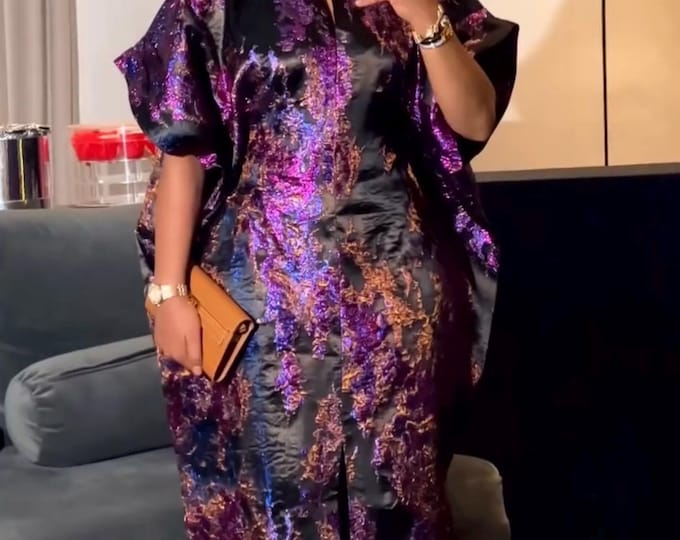 African Brocade Boubou Dress Rich Aunty Danshiki Kaftan Jalabiya ...