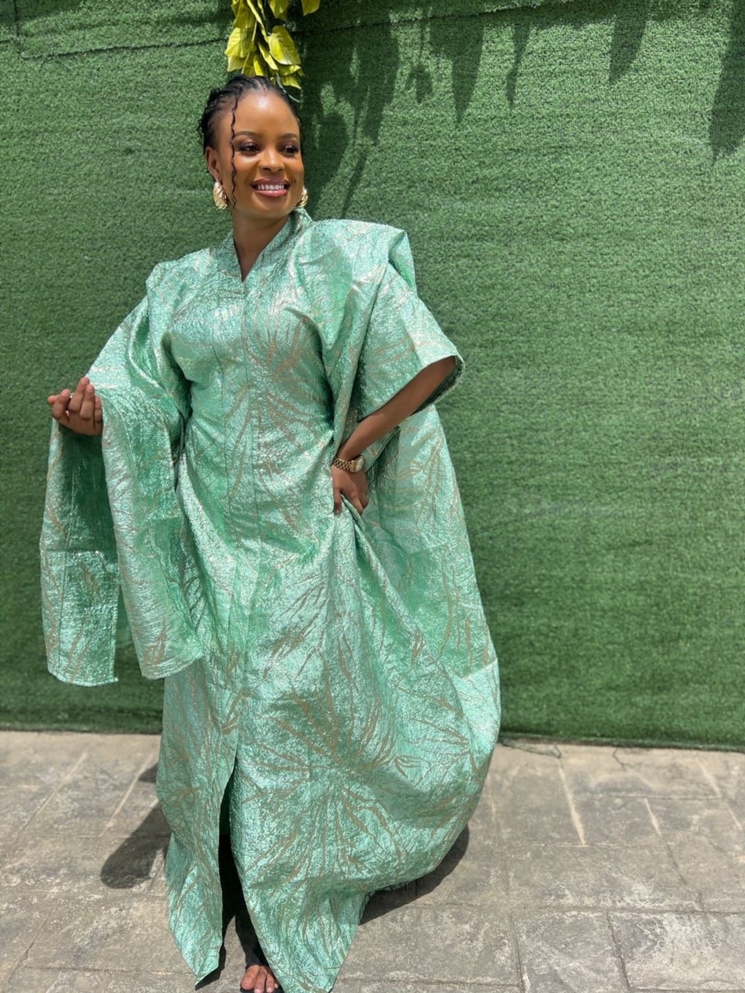African Brocade Boubou Dress Rich Aunty Danshiki Kaftan Jalabiya ...