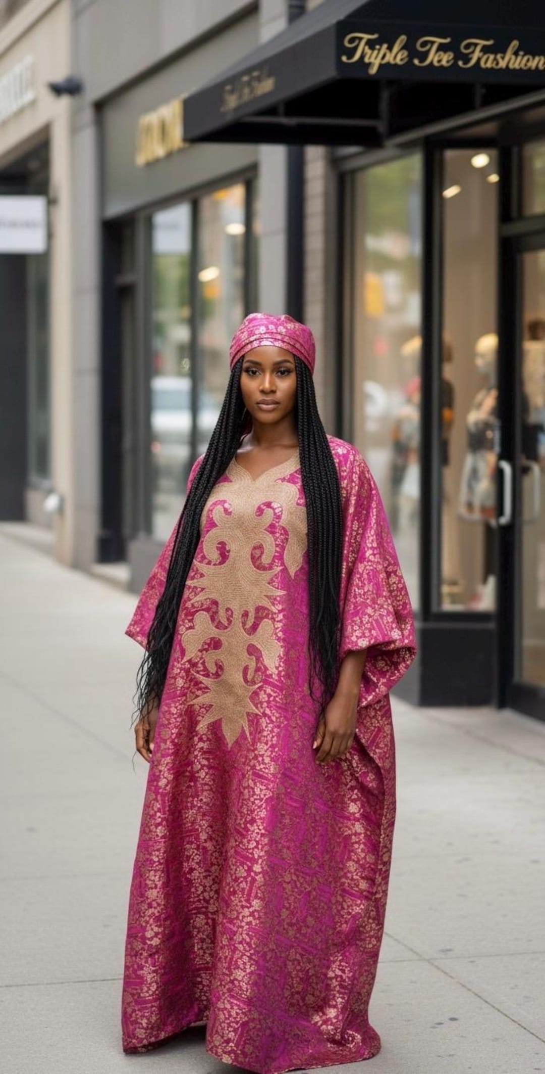 Damask Brocade Agbada Dress: Nigerian African Fashion Boubou With Scarf ...