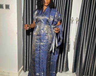 African Brocade Boubou Dress Rich Aunty Danshiki Kaftan Jalabiya ...