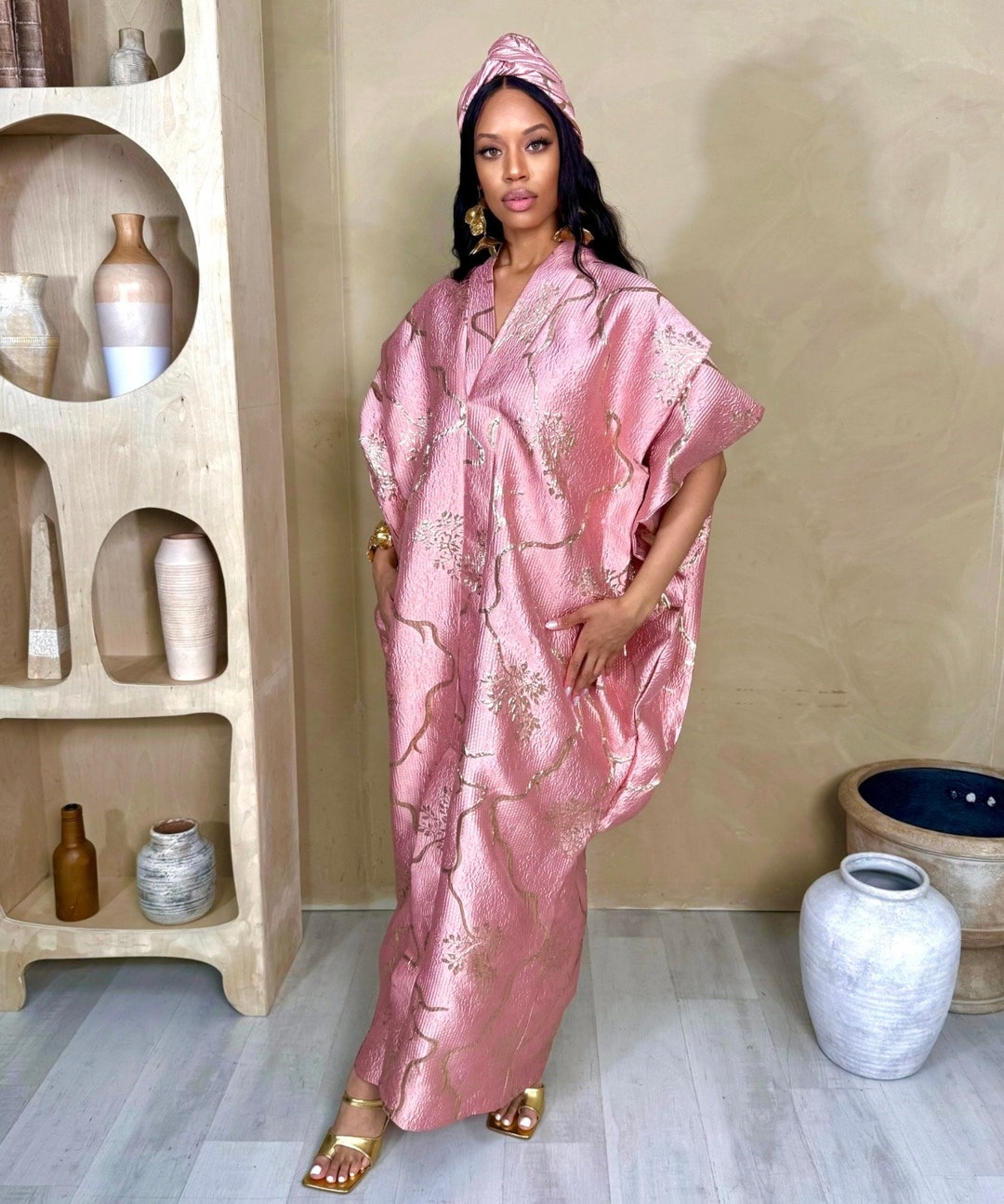 African Brocade Boubou Dress Rich Aunty Danshiki Kaftan Jalabiya ...