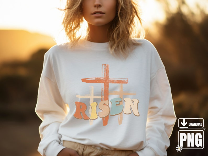 Risen Easter PNG, Easter Shirt Clipart, Cross, Christian PNG, Sublimation, Easter Retro ...