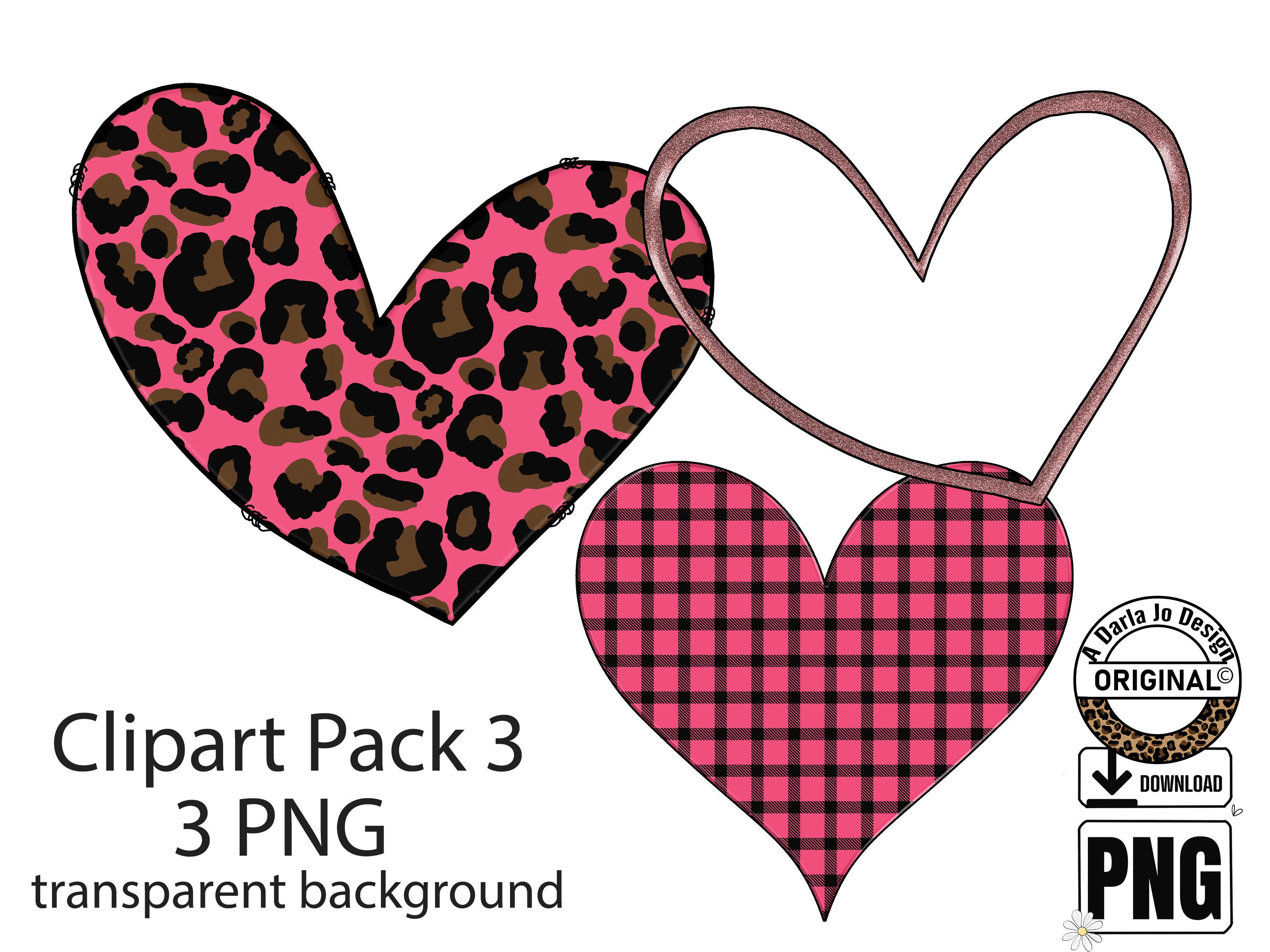 Valentine's Day Hearts Clipart Pack Transparent Graphics PNG Instant ...