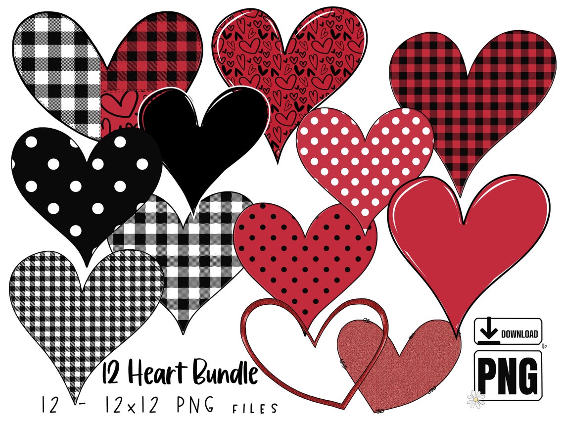 Valentine Hearts Clipart Set - 12 Transparent PNG Graphics Instant ...