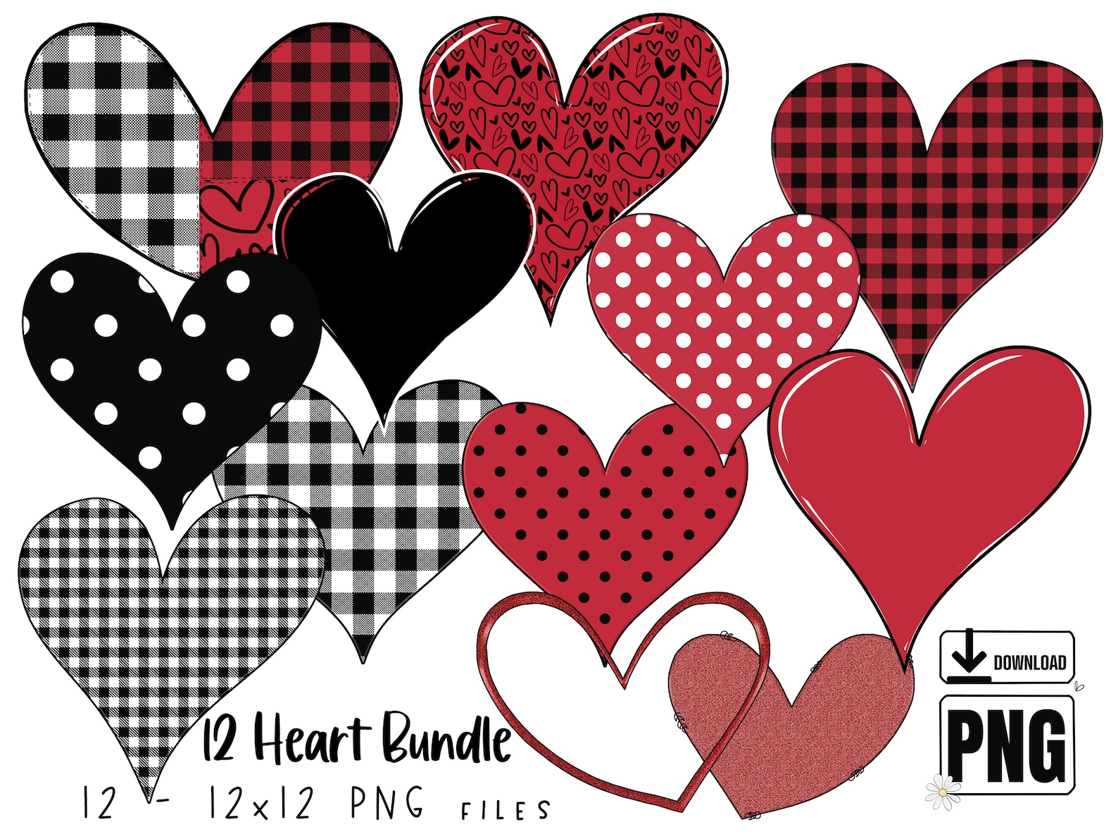 Valentine Hearts Clipart Set - 12 Transparent PNG Graphics Instant ...