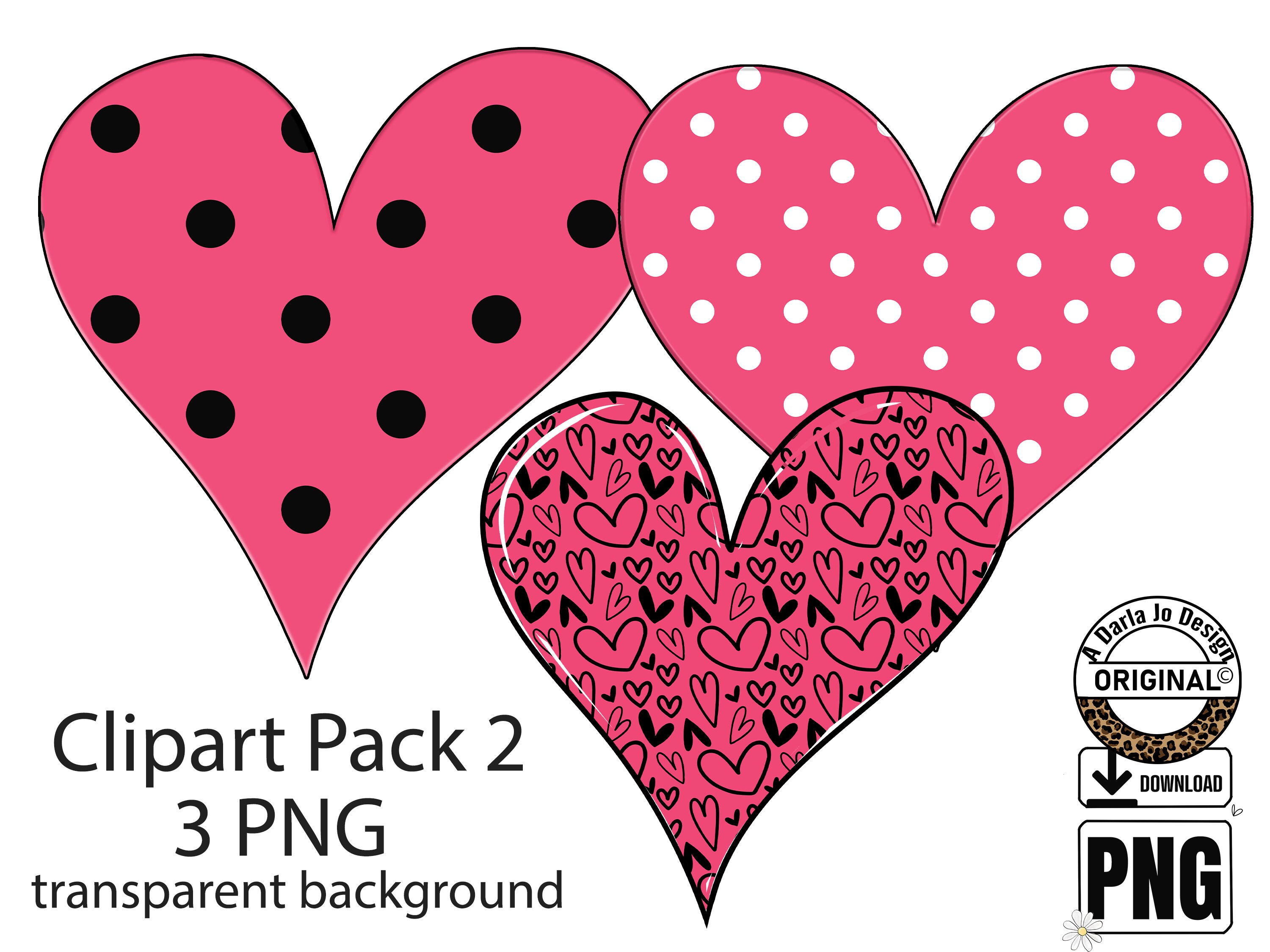 Valentine's Day Hearts Clipart Pack Transparent Graphics PNG Instant ...