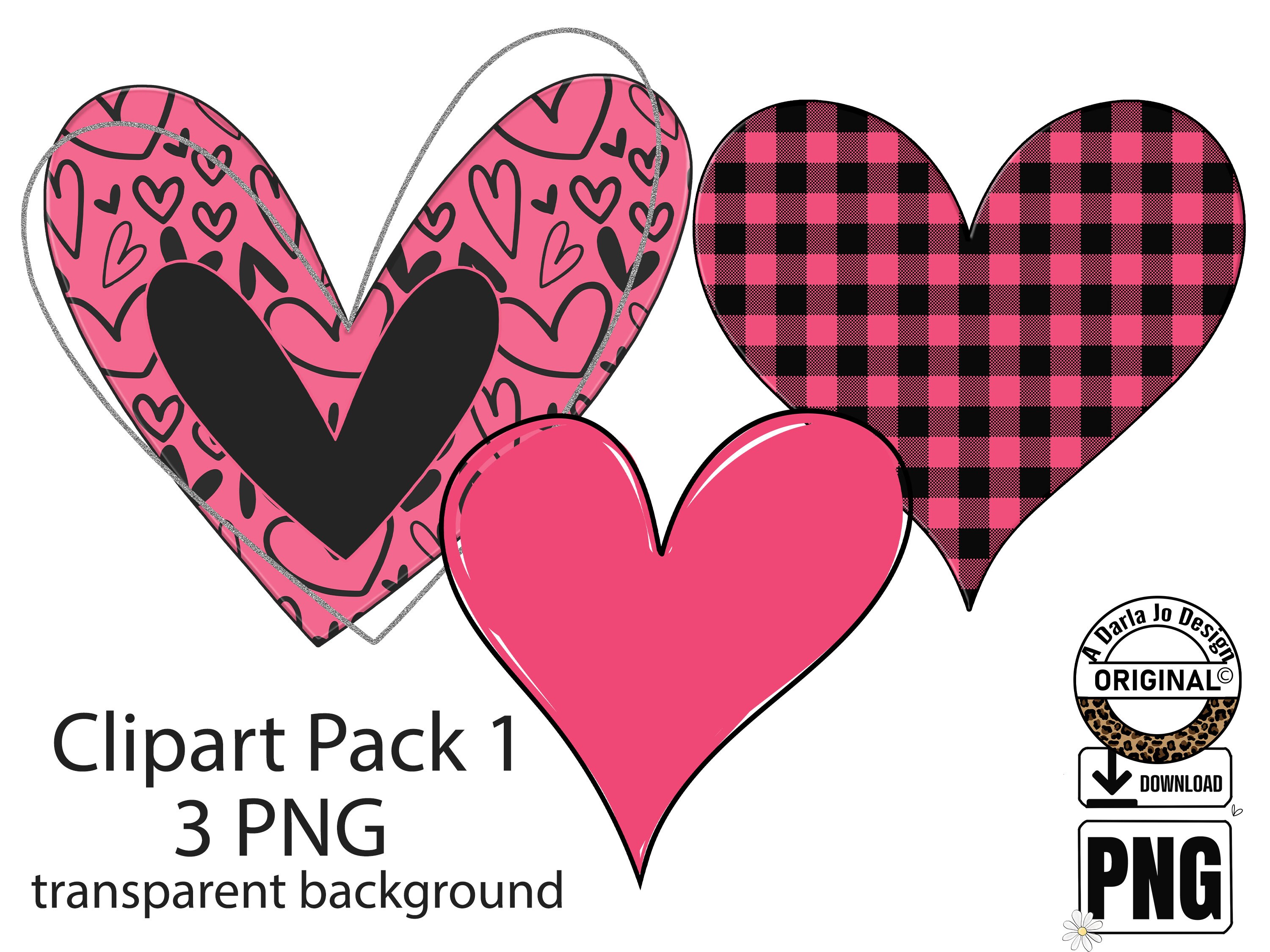 Valentine's Day Hearts Clipart Pack Transparent Graphics PNG Instant ...