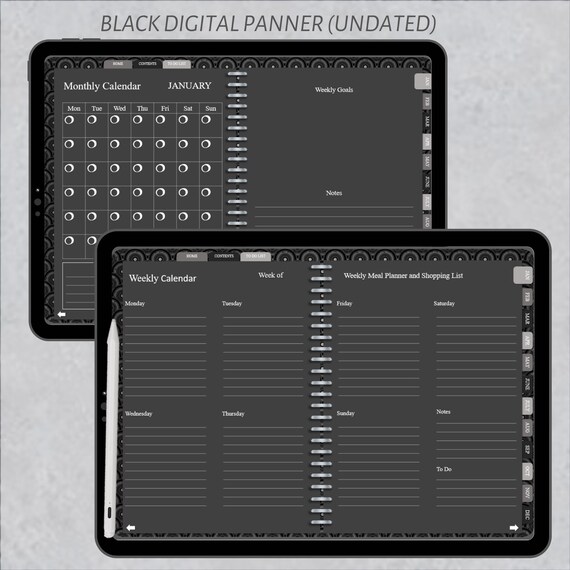 Simple Black Digital Planner Weekly/monthly/yearly - Etsy