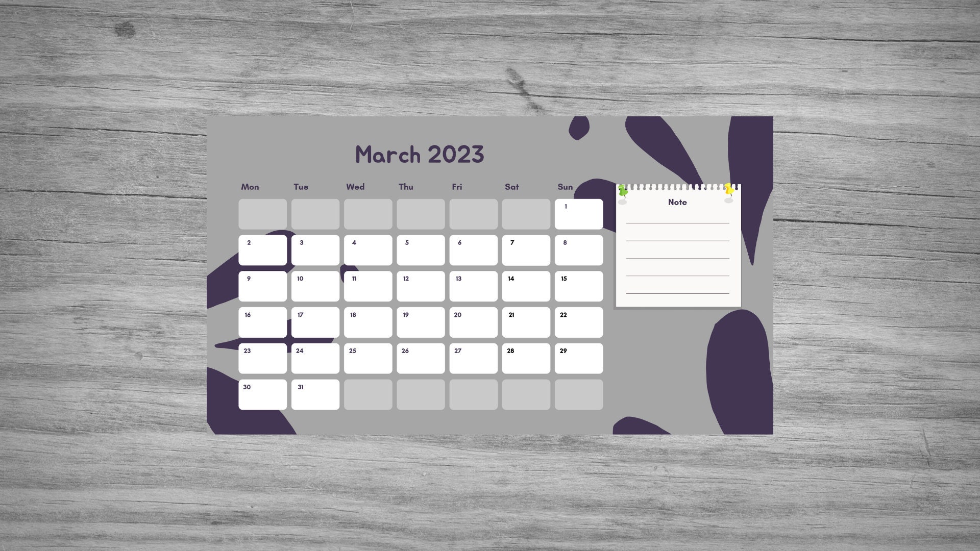 March 2023 Digital Calendar Flower, Instant Download - Etsy