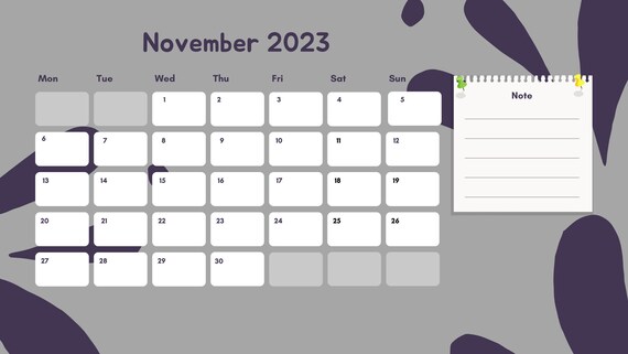November 2023 Digital Calendar Flower Instant Download - Etsy