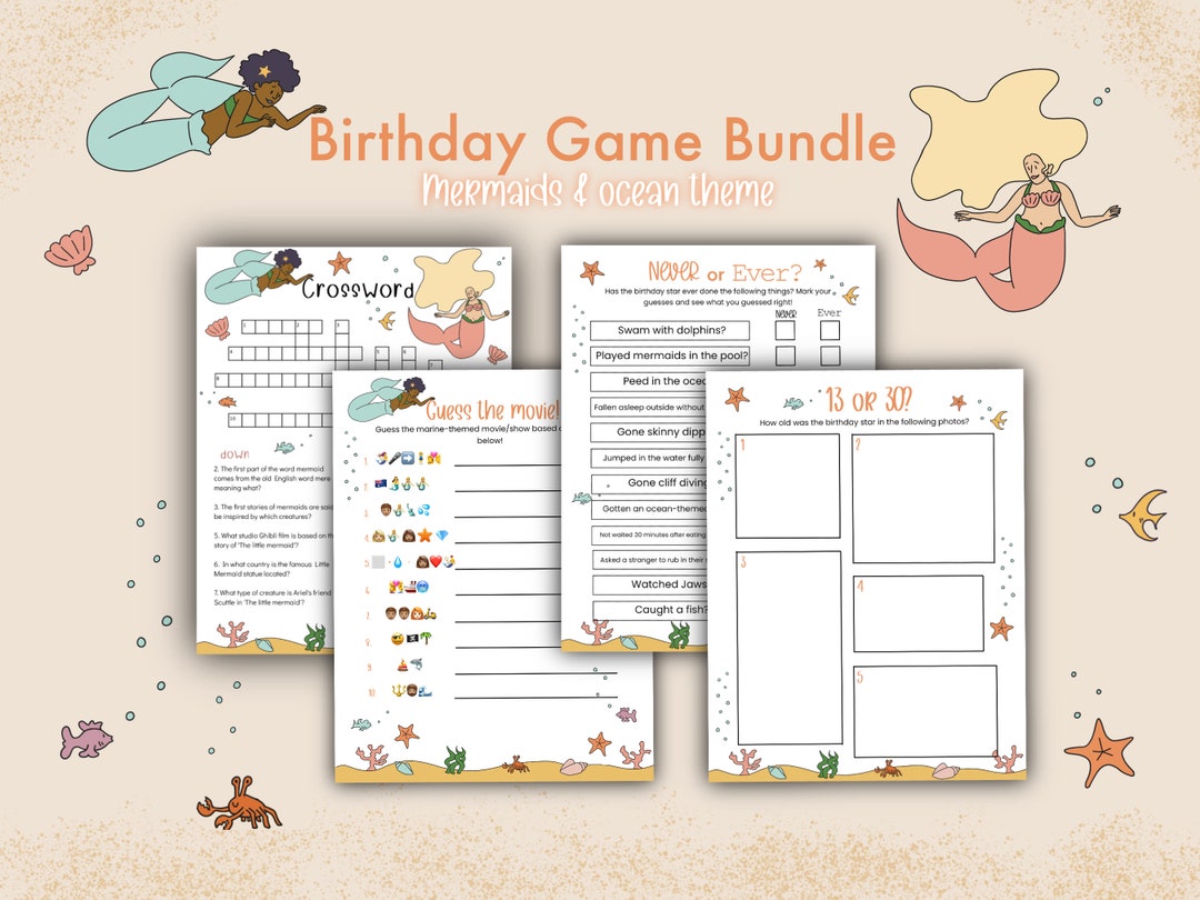 Birthday Game Bundle: Mermaid/ocean Theme - Etsy