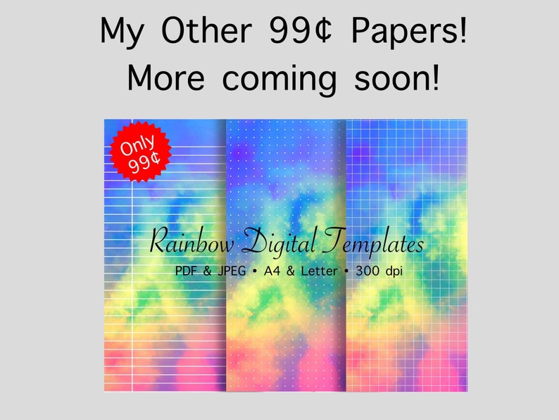RAINBOW Printable Digital Templates A4 Digital Writing Paper Lined ...