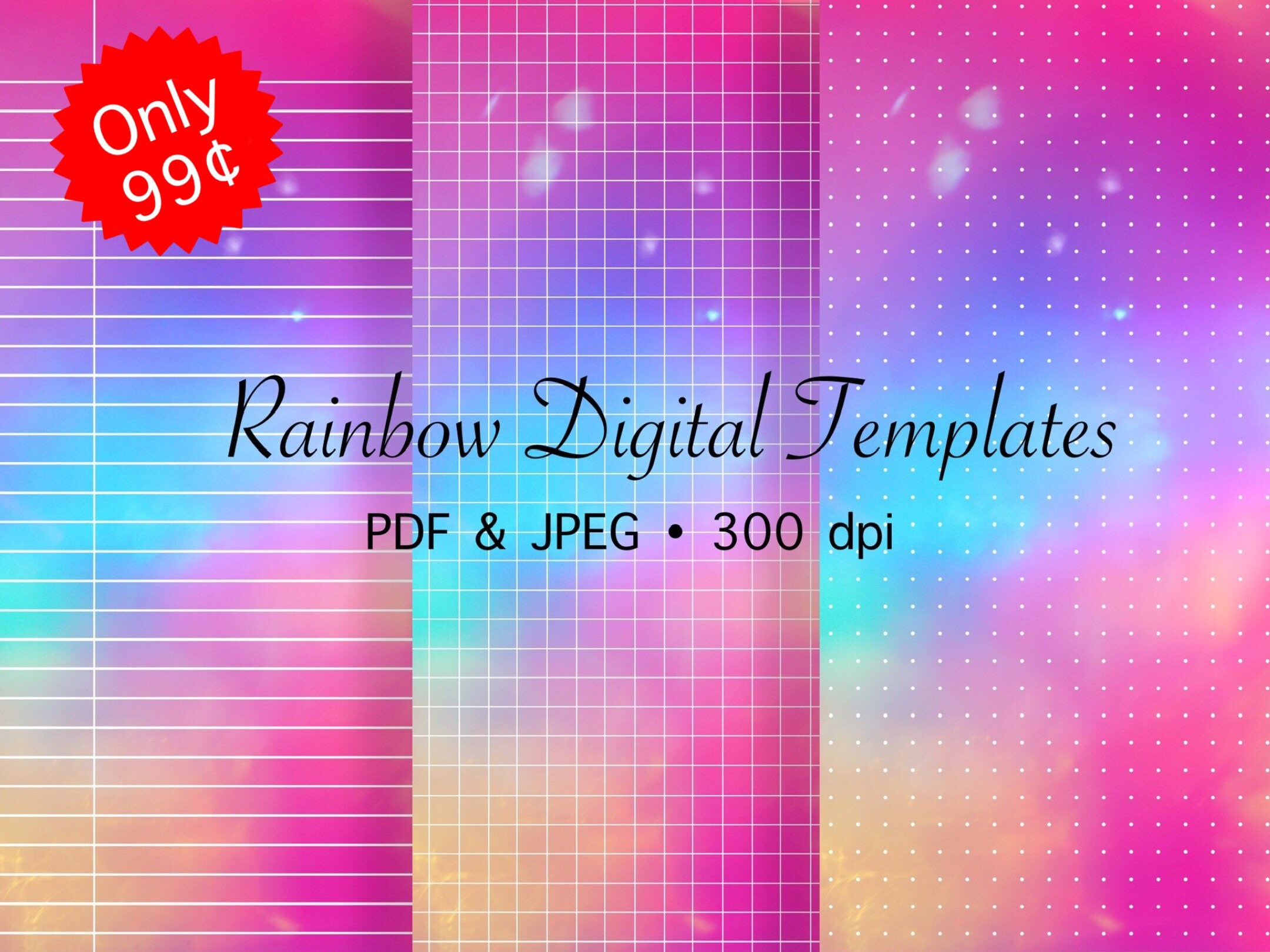 RAINBOW Printable Digital Templates A4 Digital Writing Paper Lined ...