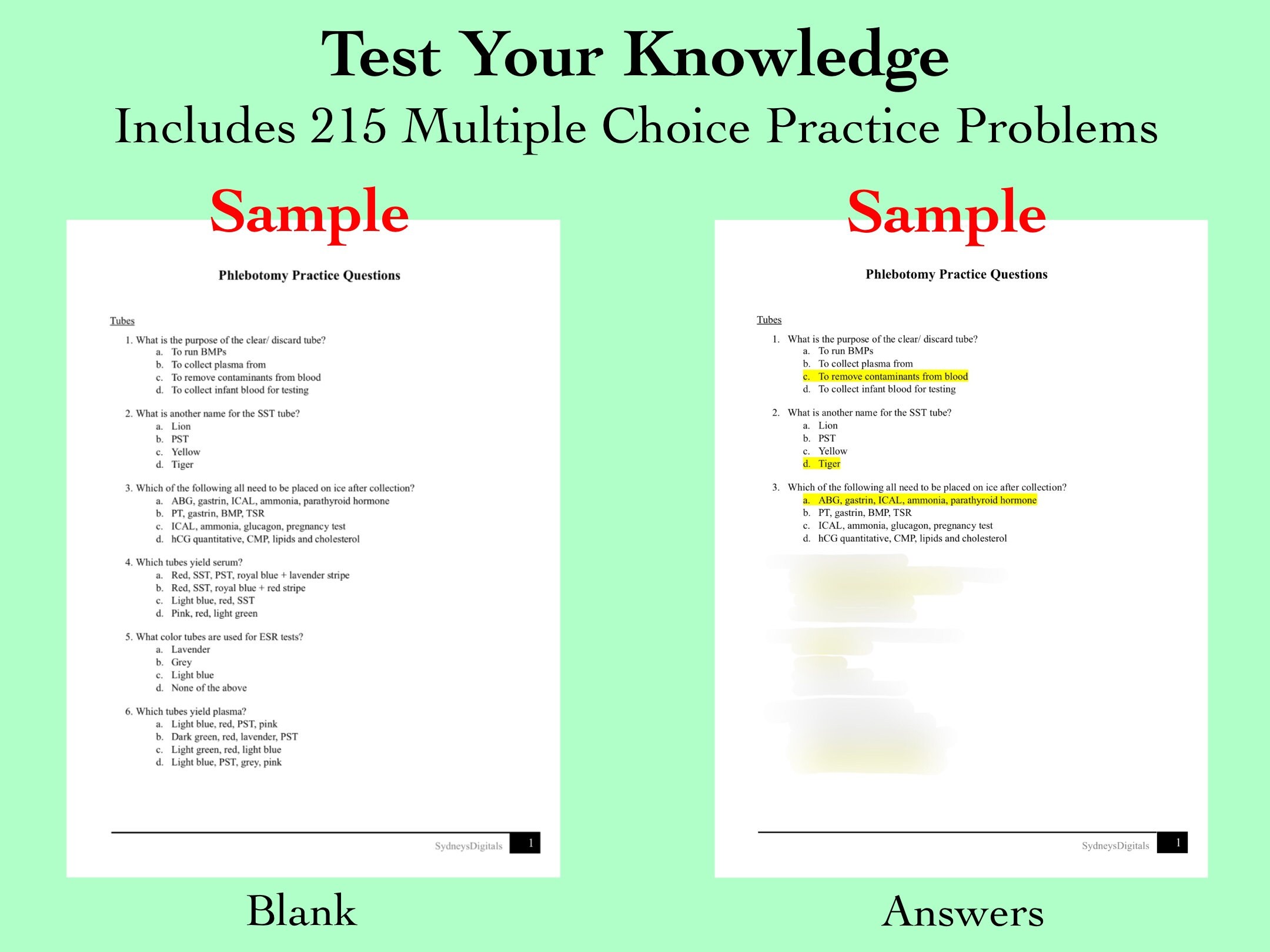 Phlebotomy Study Pack Phlebotomy Practice Test Phlebotomy Worksheet NHA ...