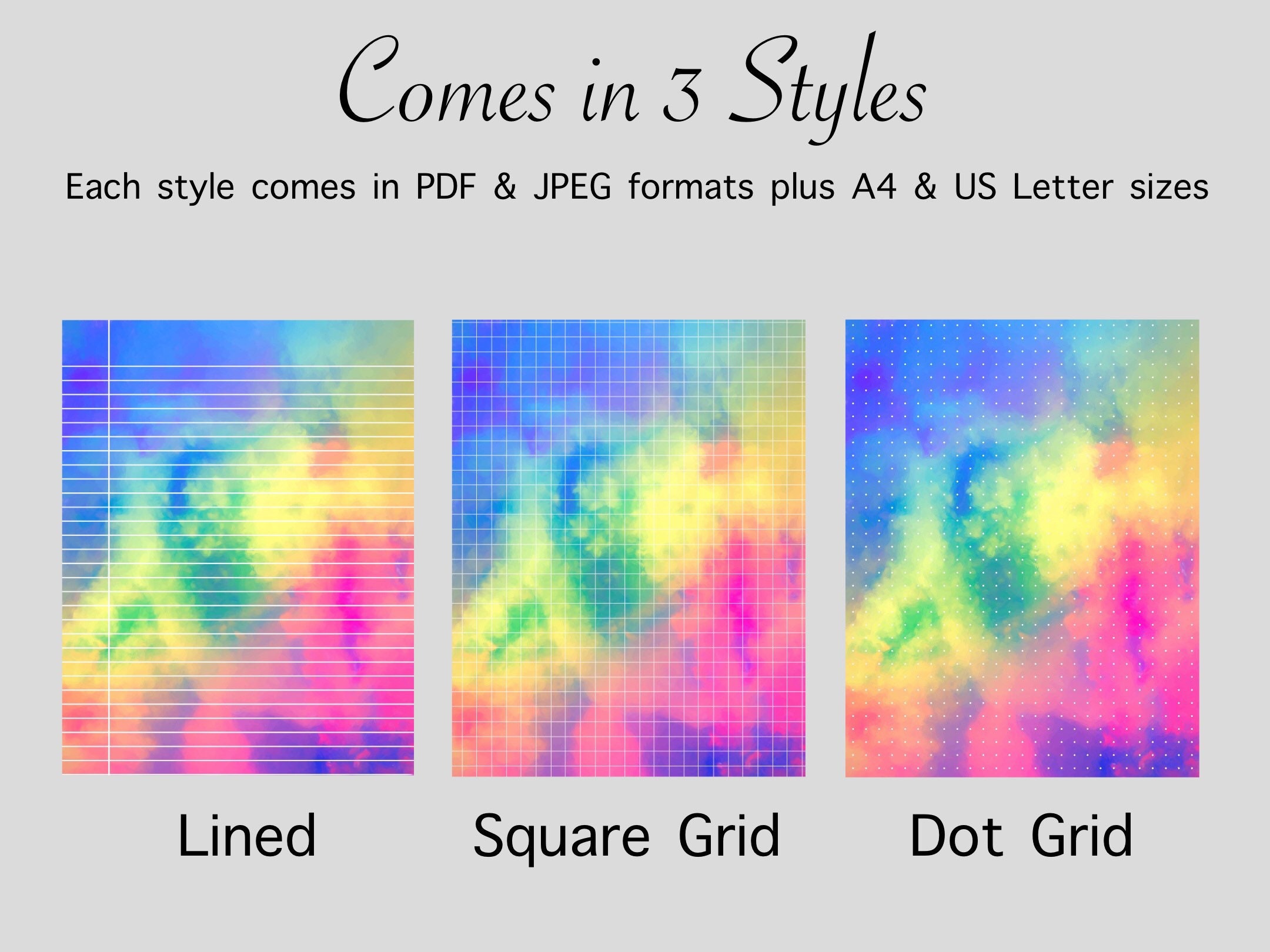 RAINBOW Digital Paper Templates Lined, Square Grid, & Dot Grid PDF ...