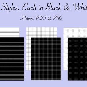 A4 Digital Printable Black and White Lined, Grid, and Dot Grid Papers ...