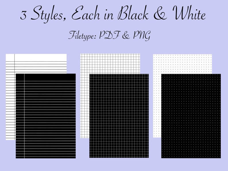 A4 Digital Printable Black and White Lined, Grid, and Dot Grid Papers ...