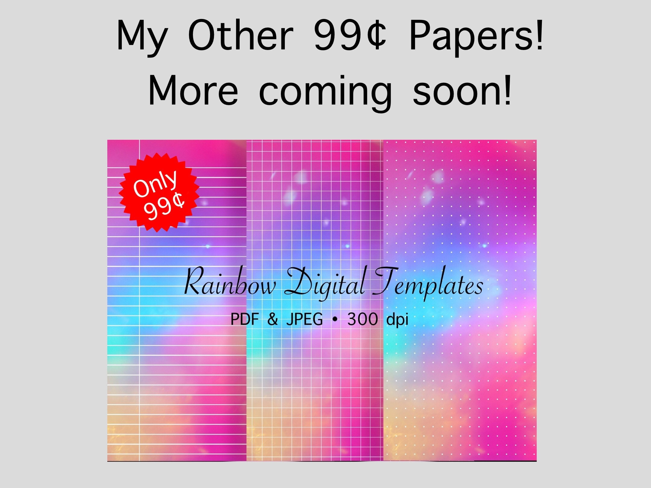 RAINBOW Digital Paper Templates Lined, Square Grid, & Dot Grid PDF ...