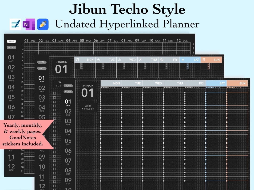 Kokuyo Jibun Techo Hyperlinked Undated Planner Calendar Hobonichi Planner Japanese Digital ...