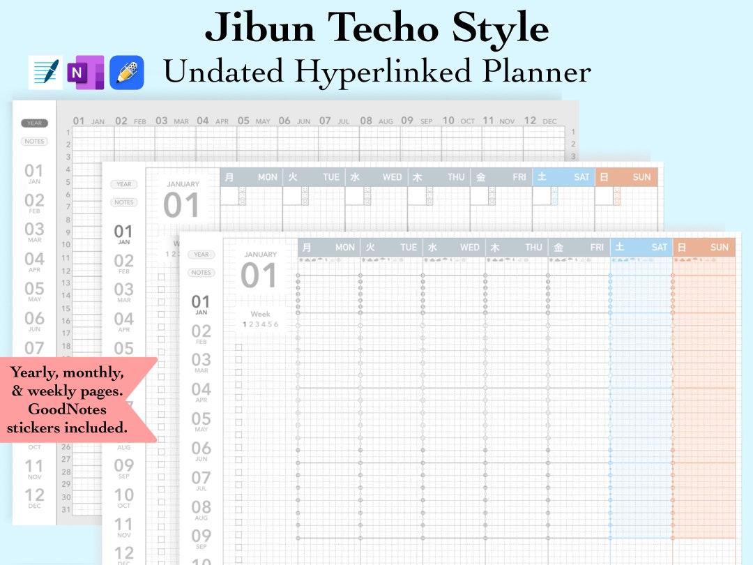Kokuyo Jibun Techo Hyperlinked Undated Planner Calendar Hobonichi Planner Japanese Digital ...
