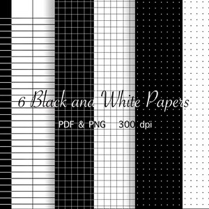 A4 Digital Printable Black and White Lined, Grid, and Dot Grid Papers ...
