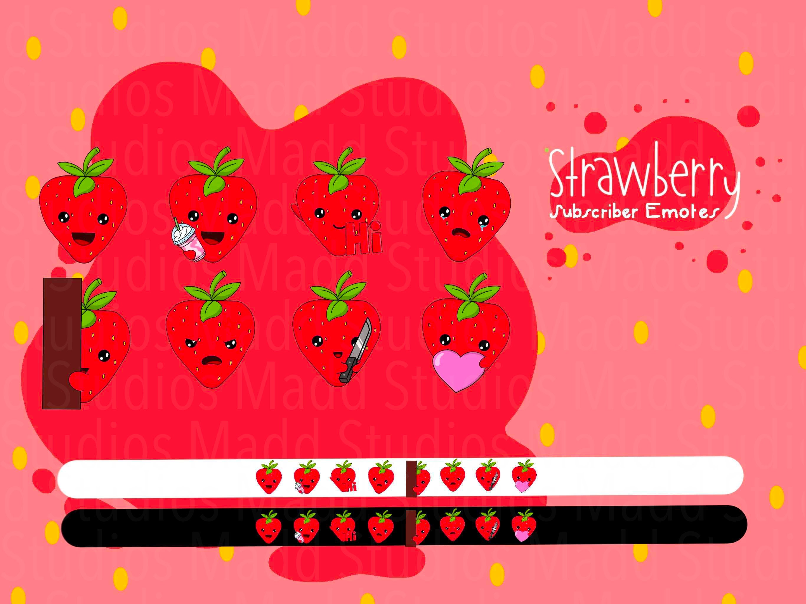Strawberry Pack Twitch Emotes Subscriber Discord Emote Bit Badges ...
