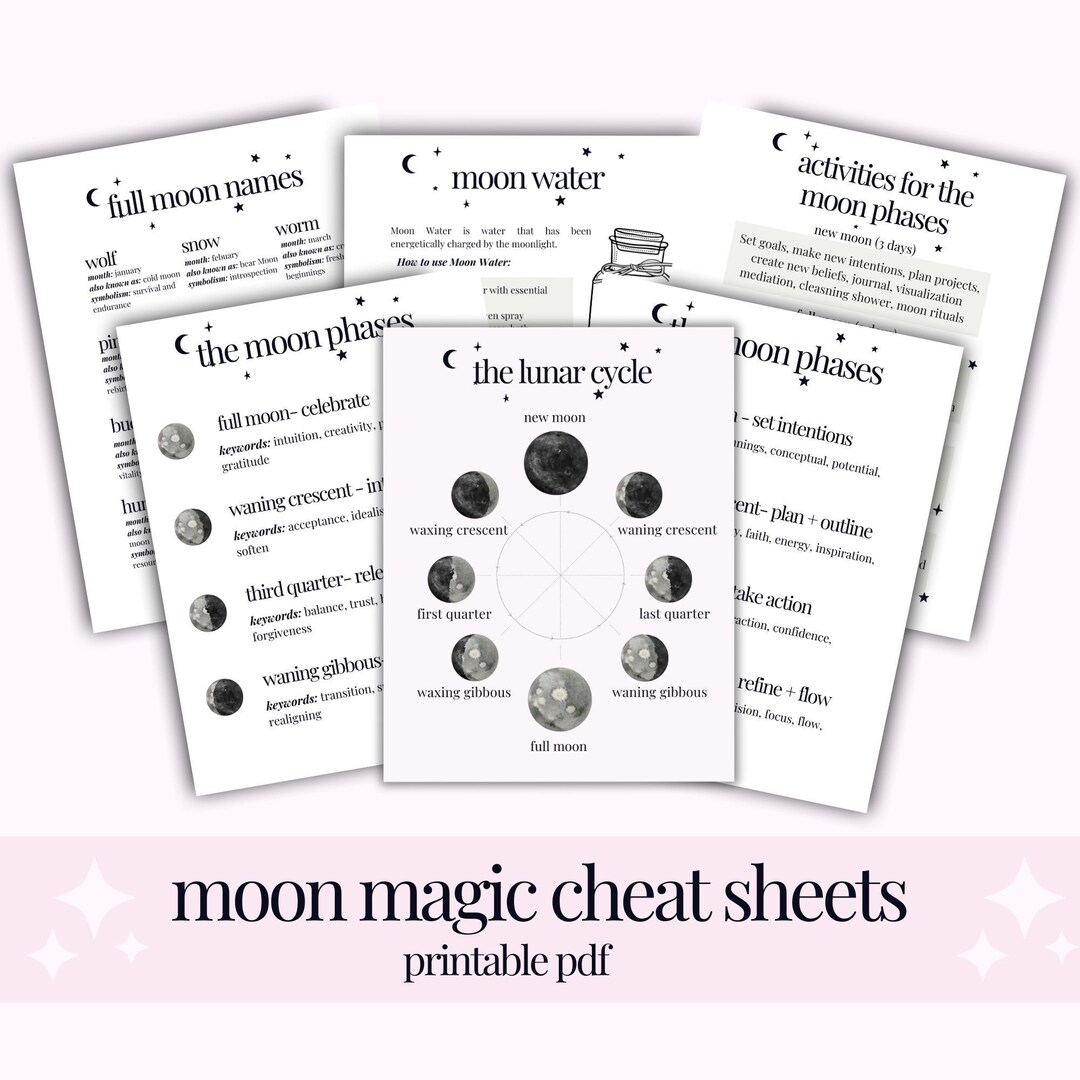 Moon Magic Cheat Sheets Printable Grimoire Pages Lunar - Etsy