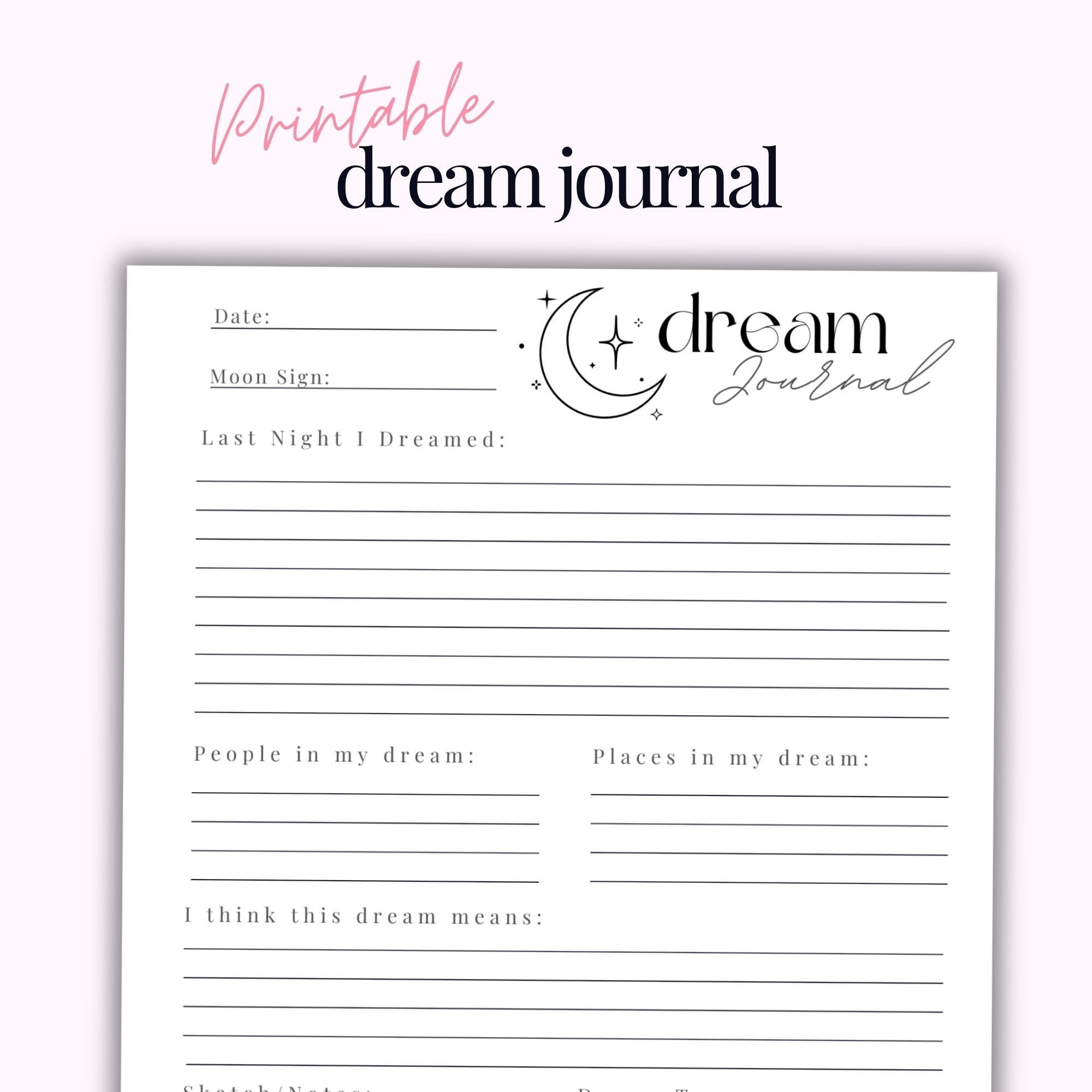 Dream Journal Printable, Dream Tracker, Dream Diary, Instant Download ...