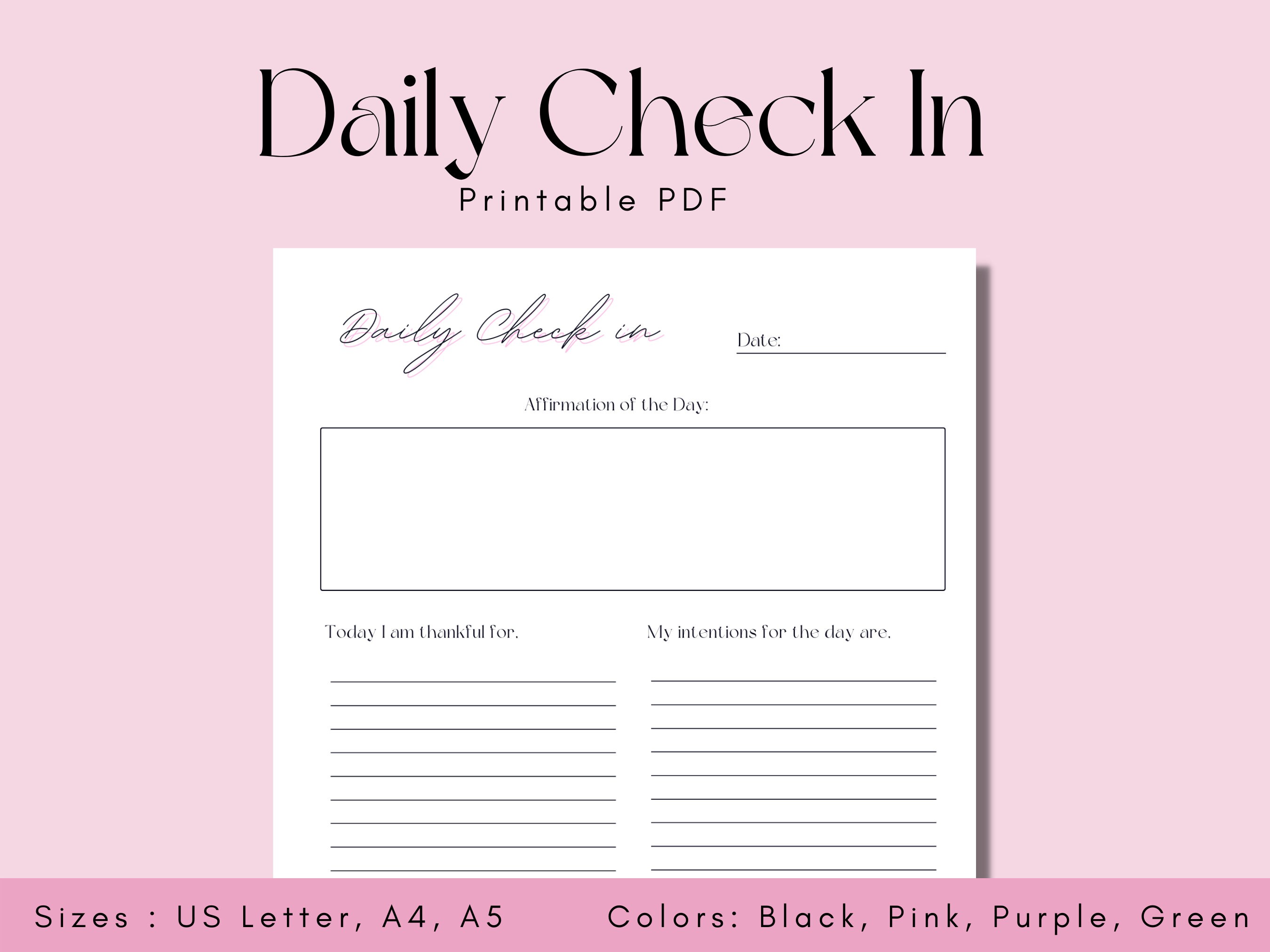 Daily Check in Printable Daily Reflection Gratitude - Etsy