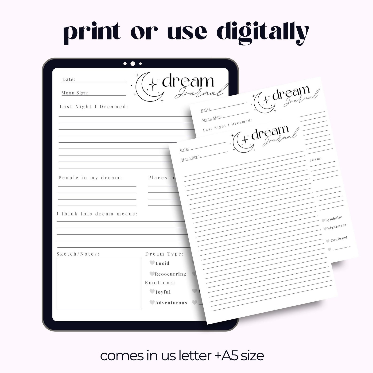 Dream Journal Printable, Dream Tracker, Dream Diary, Instant Download ...