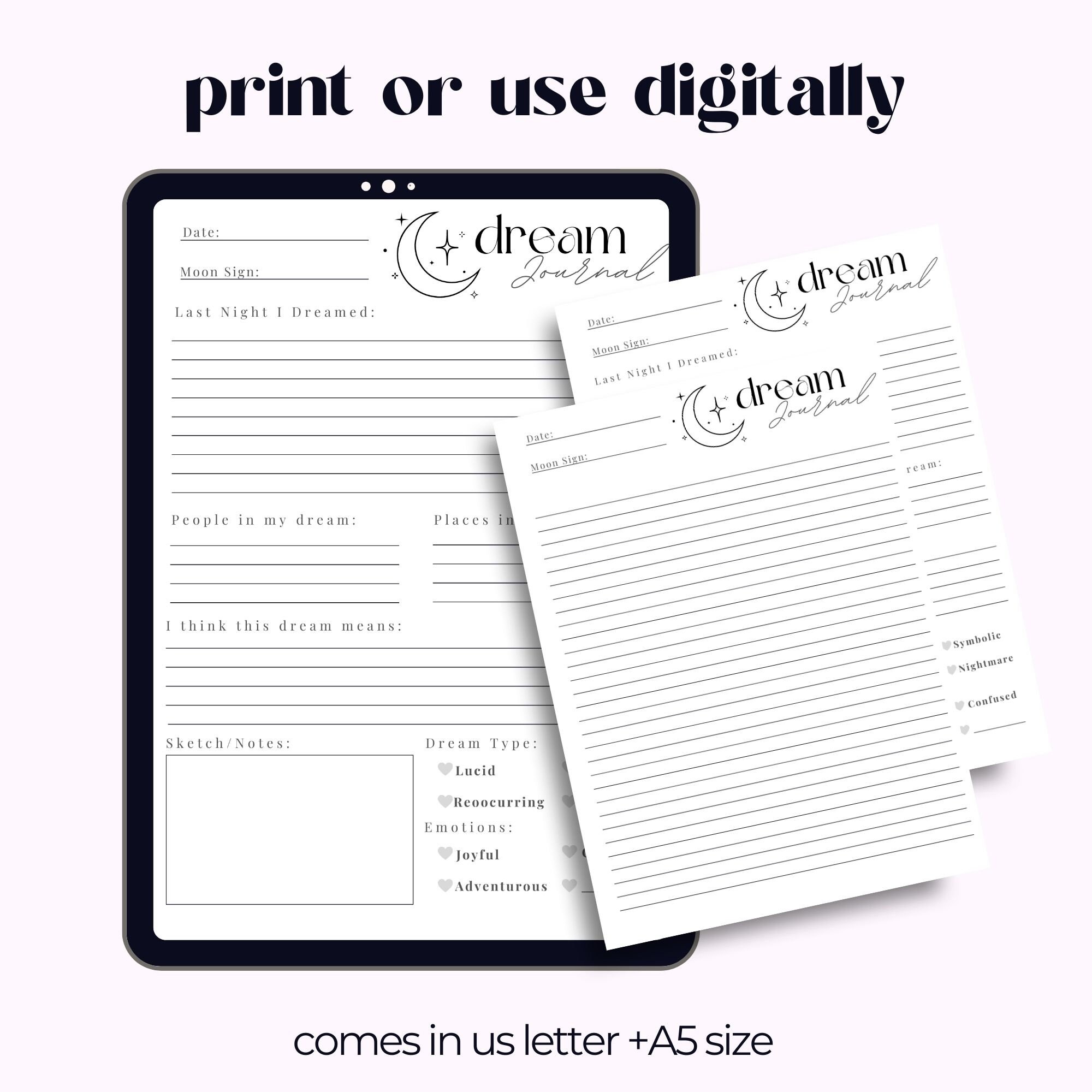 Dream Journal Printable, Dream Tracker, Dream Diary, Instant Download ...