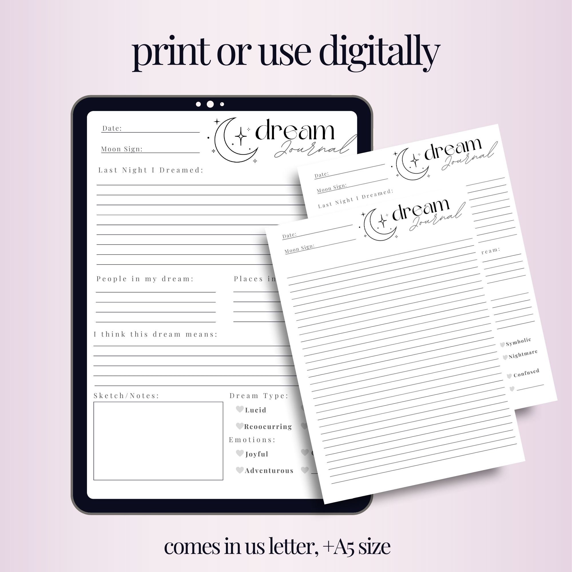 Dream Journal Printable Dream Tracker Dream Diary Instant - Etsy UK