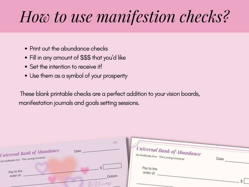 Cream Manifestation Checks Abundance Check Vision Board - Etsy