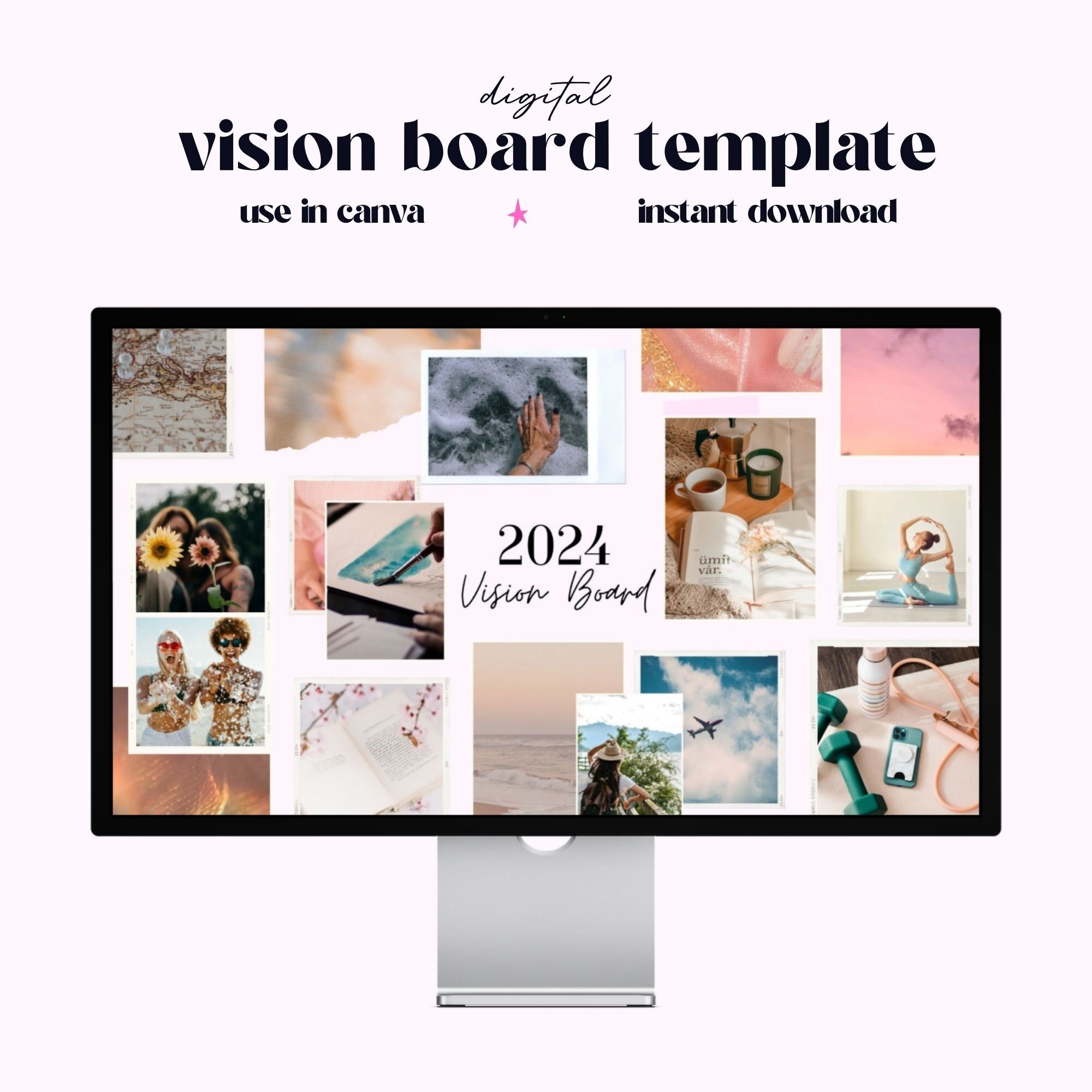 Digital Vision Board Template Aesthetic Desktop Wallpaper, Instant ...